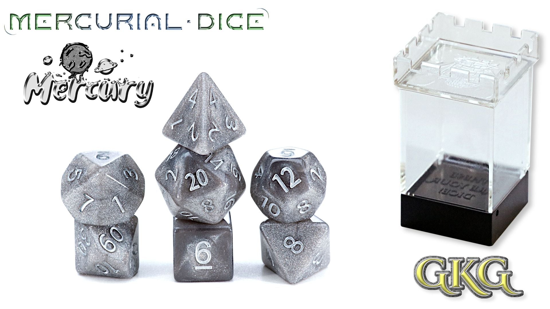 Mercurial Dice: 7Pc Mercury- Solar Spike Silver – Dice Hollow Games and ...