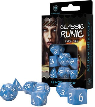 Classic Runic Dice Set: Glacier/White – Dice Hollow Games and Hobbies